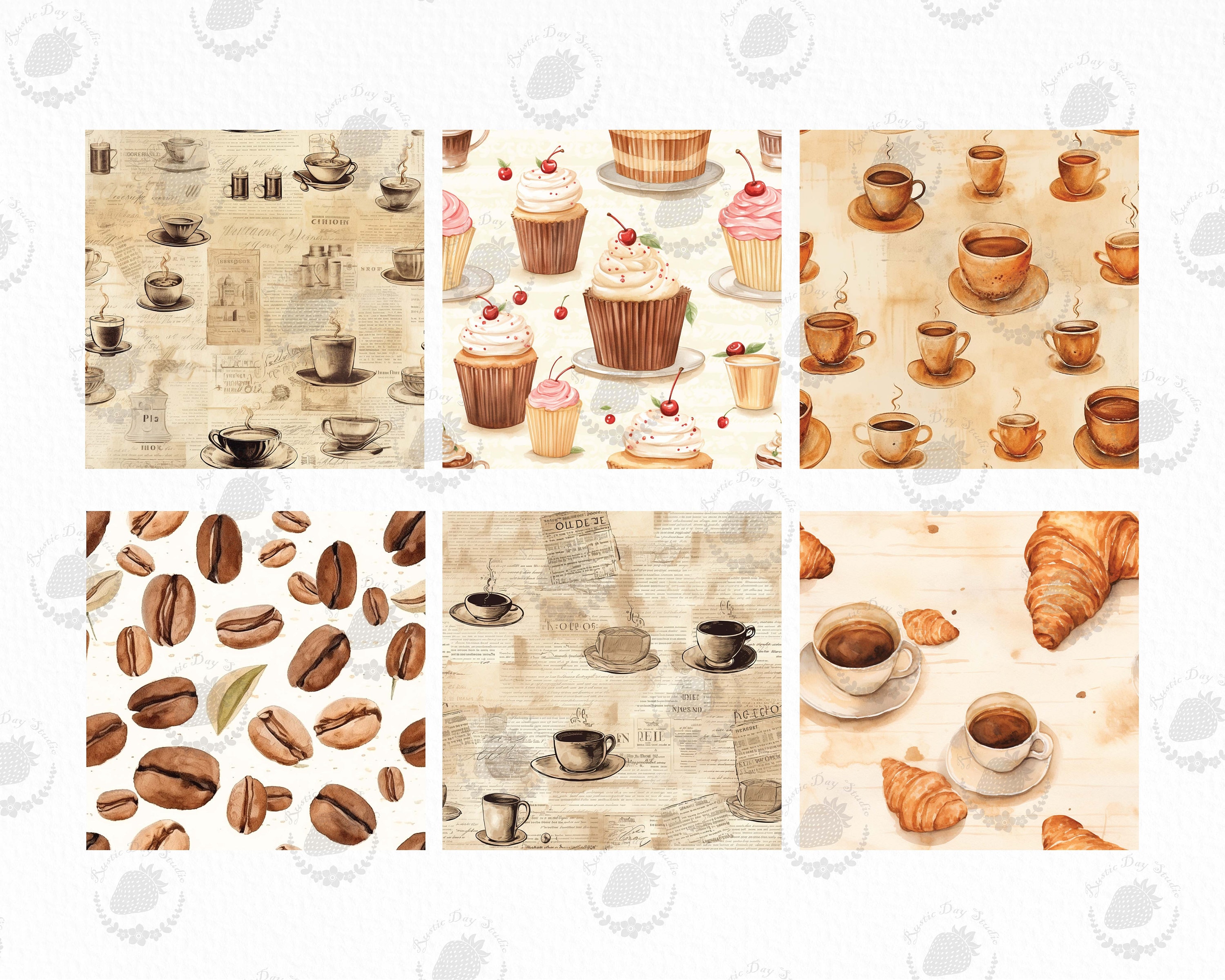 Watercolor Coffee Digital Paper: Seamless Coffee Bean Textures (8x8in ...
