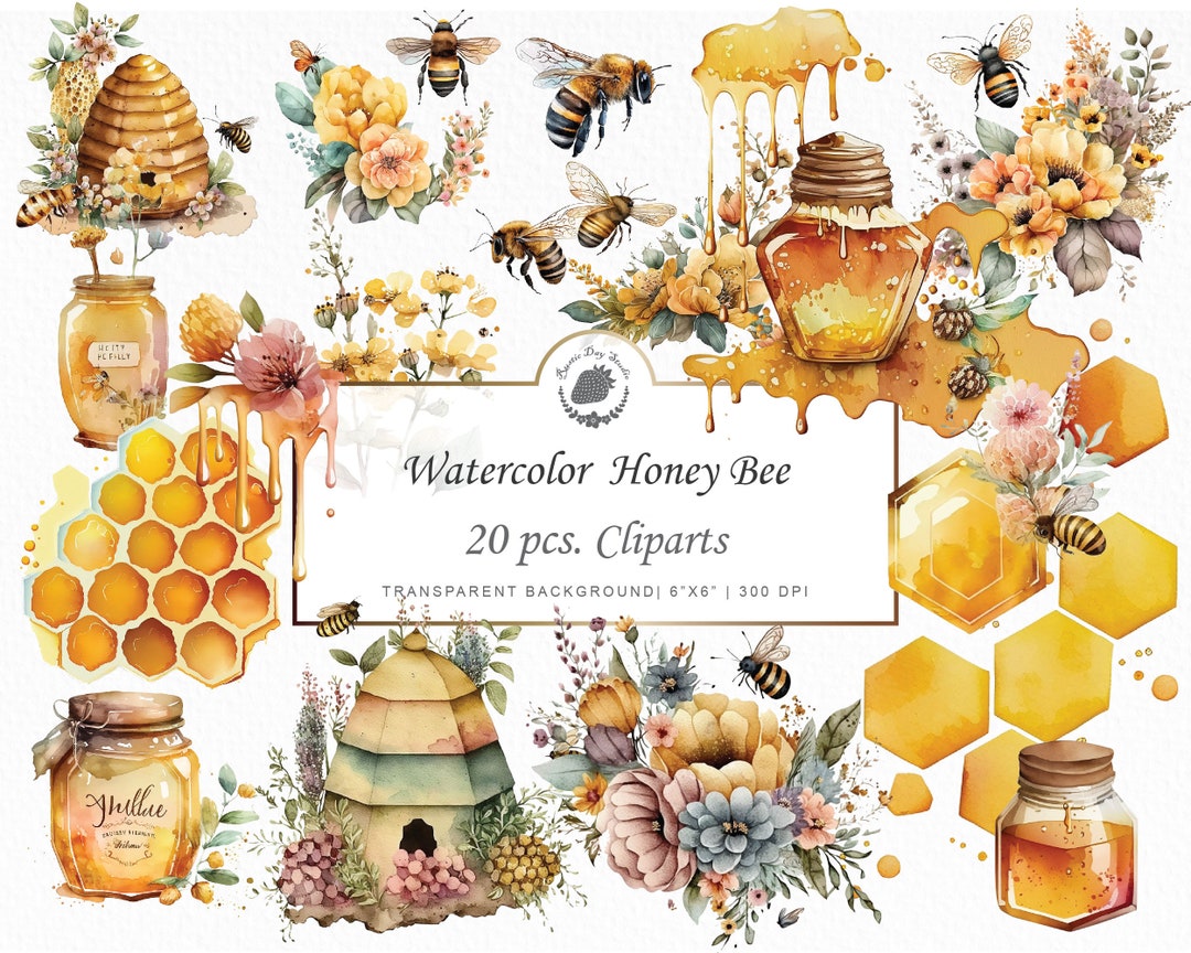 Watercolor Bee Clipart Honey Bee Art Bundle Spring Garden Graphics ...