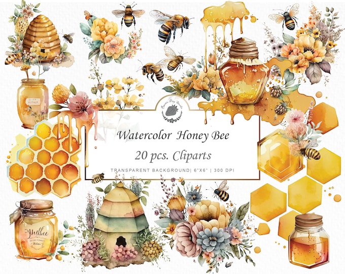 Bee Clipart. Hand Drawn Honey, Hive Clip Art. Doodle Bee Coloring ...