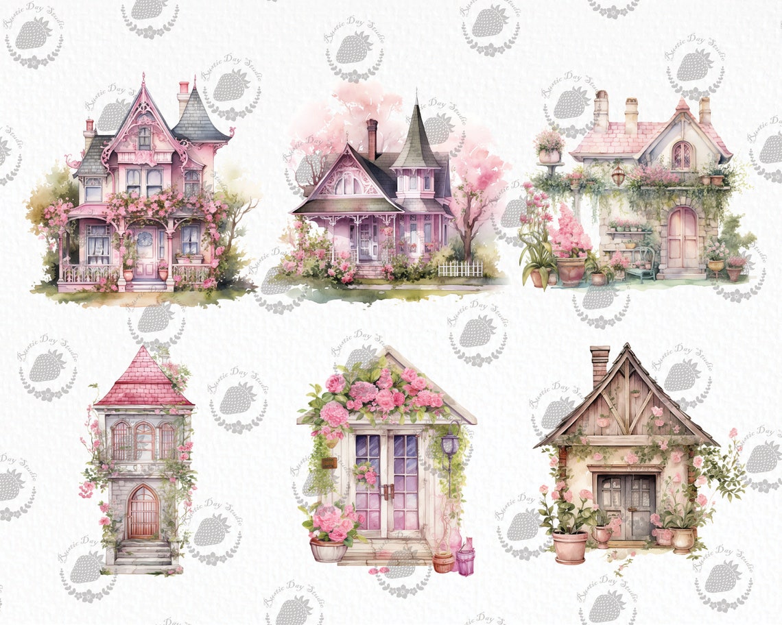 Watercolor Victorian Cottage Clipart Victorian Art Bundle Spring Garden ...
