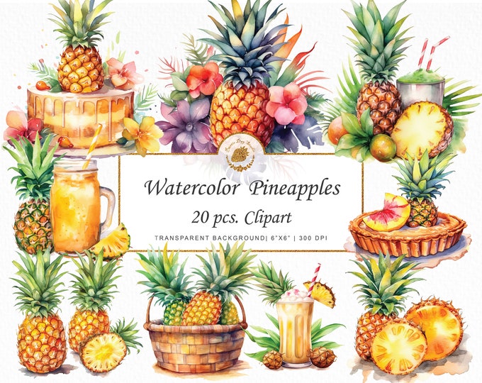 10 Pineapples Clipart Bundle, PNG & JPG, Printable Patchwork Pineapple ...