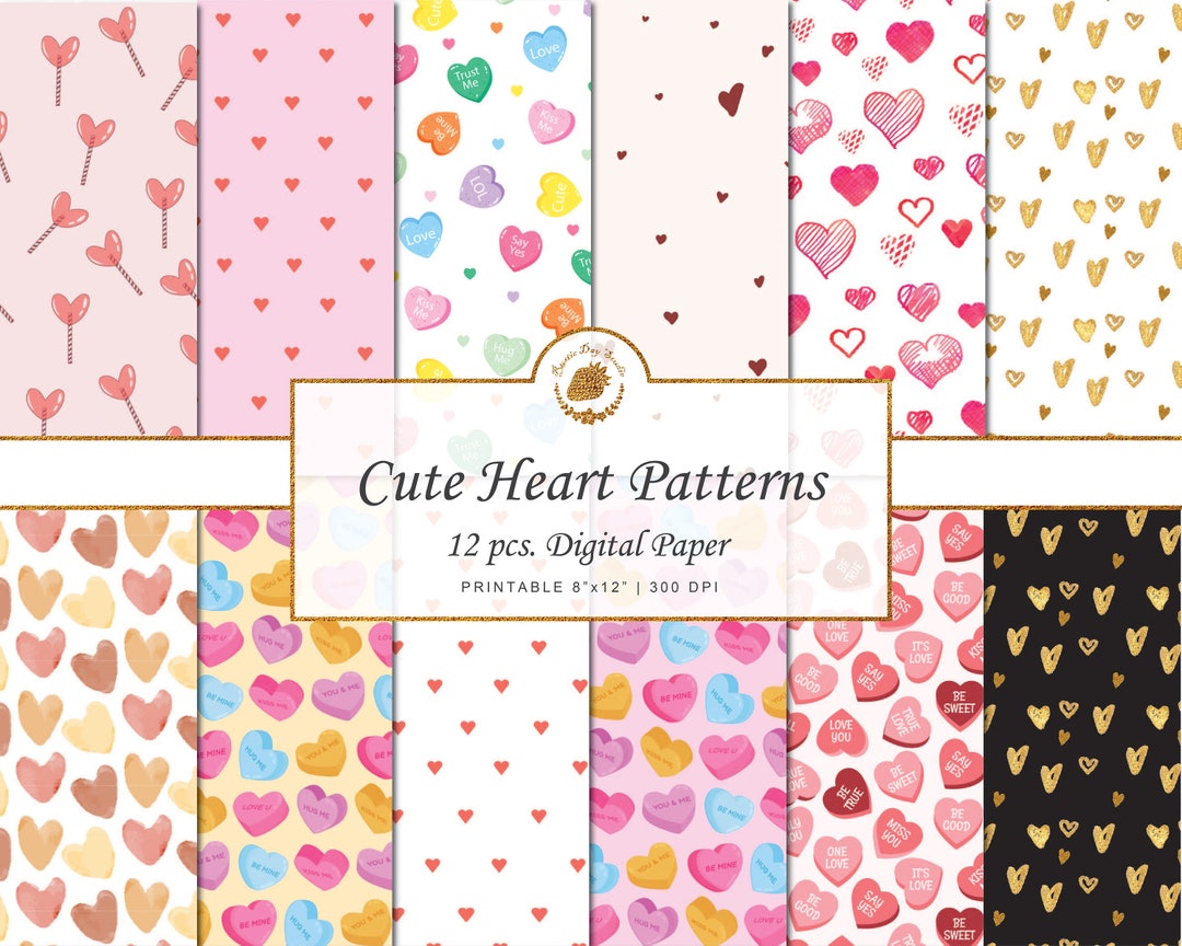 Heart Patterns Digital Paper: Valentine's Day Seamless Designs (digital ...