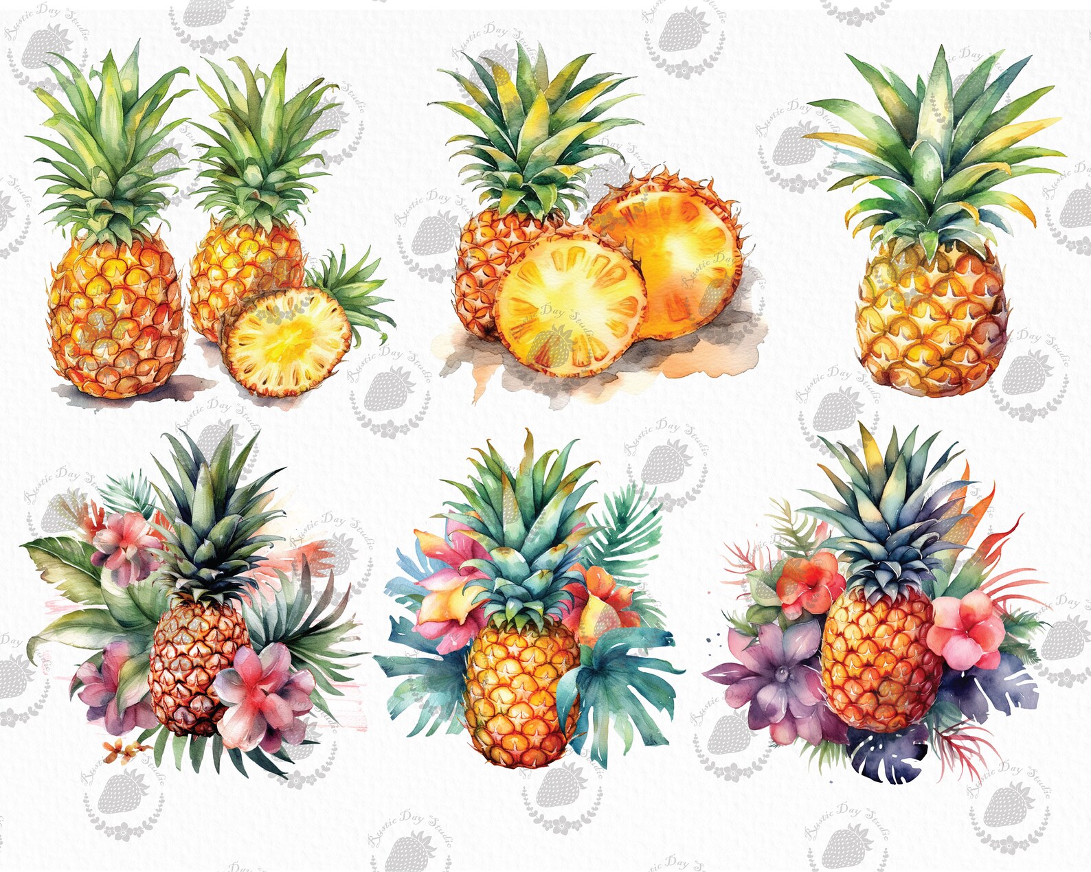 Watercolor Pineapple Clipart: Tropical Summer PNG SVG Bundle - Etsy