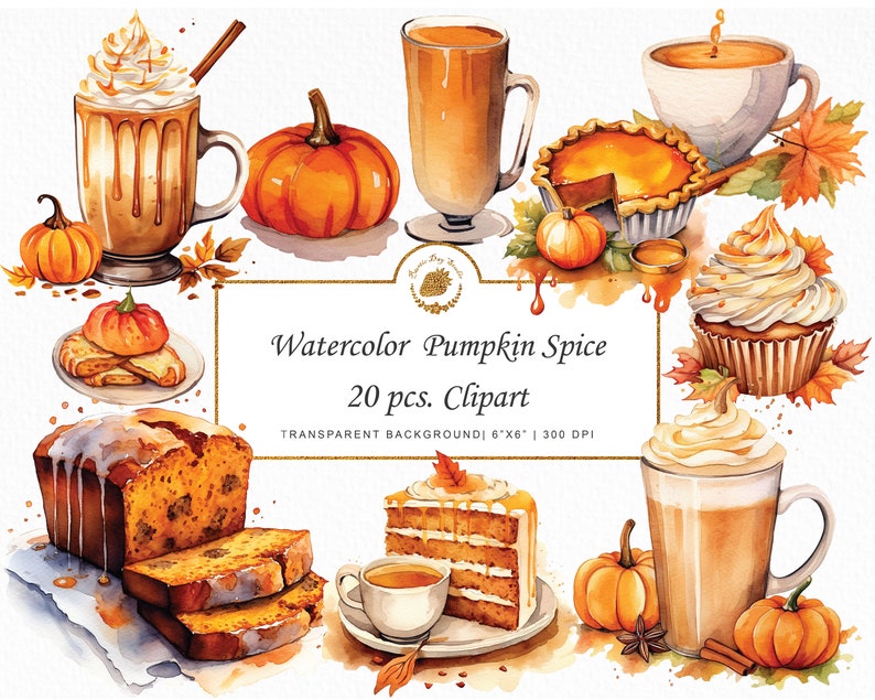 Watercolor Pumpkin Spice Delights Watercolor Pumpkin Spice Clipart ...