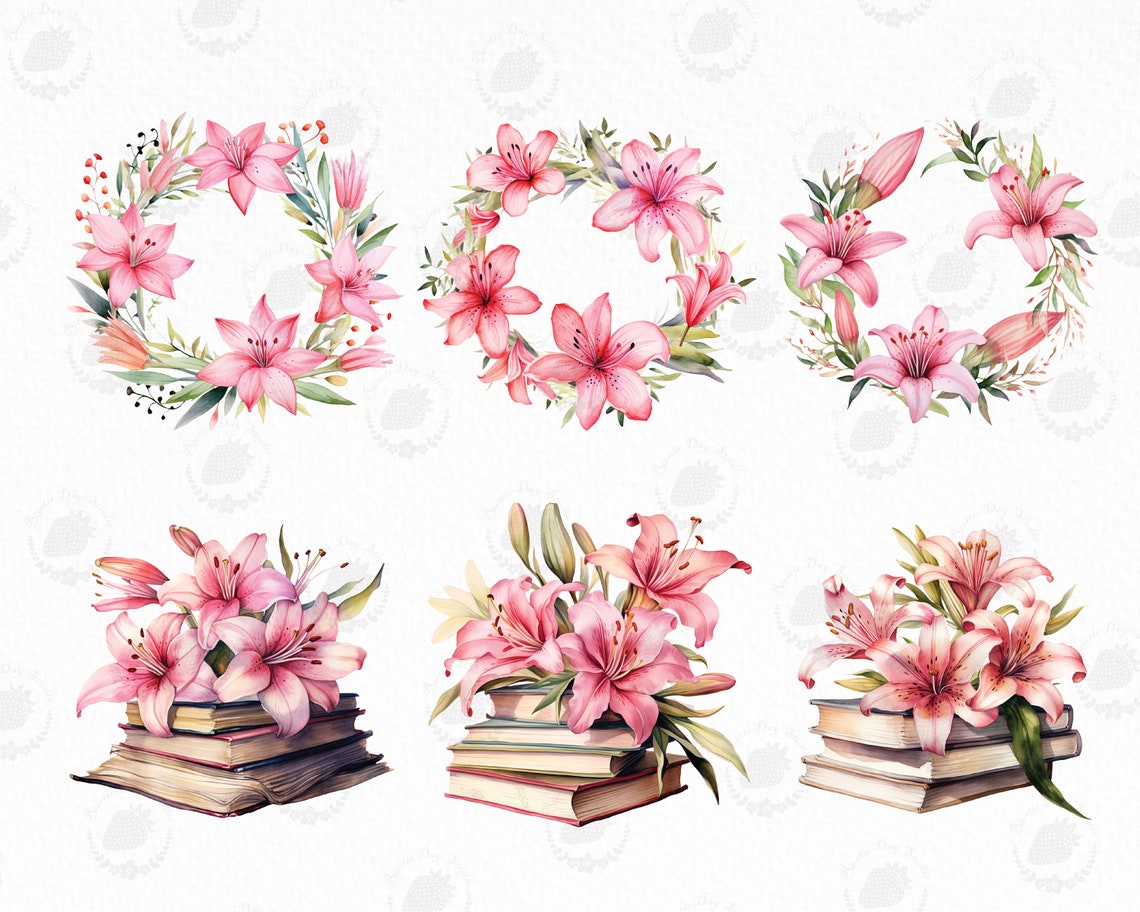 Watercolor Pink Lily Clipart Watercolor Lily PNG Pink Bouquets Lilies ...