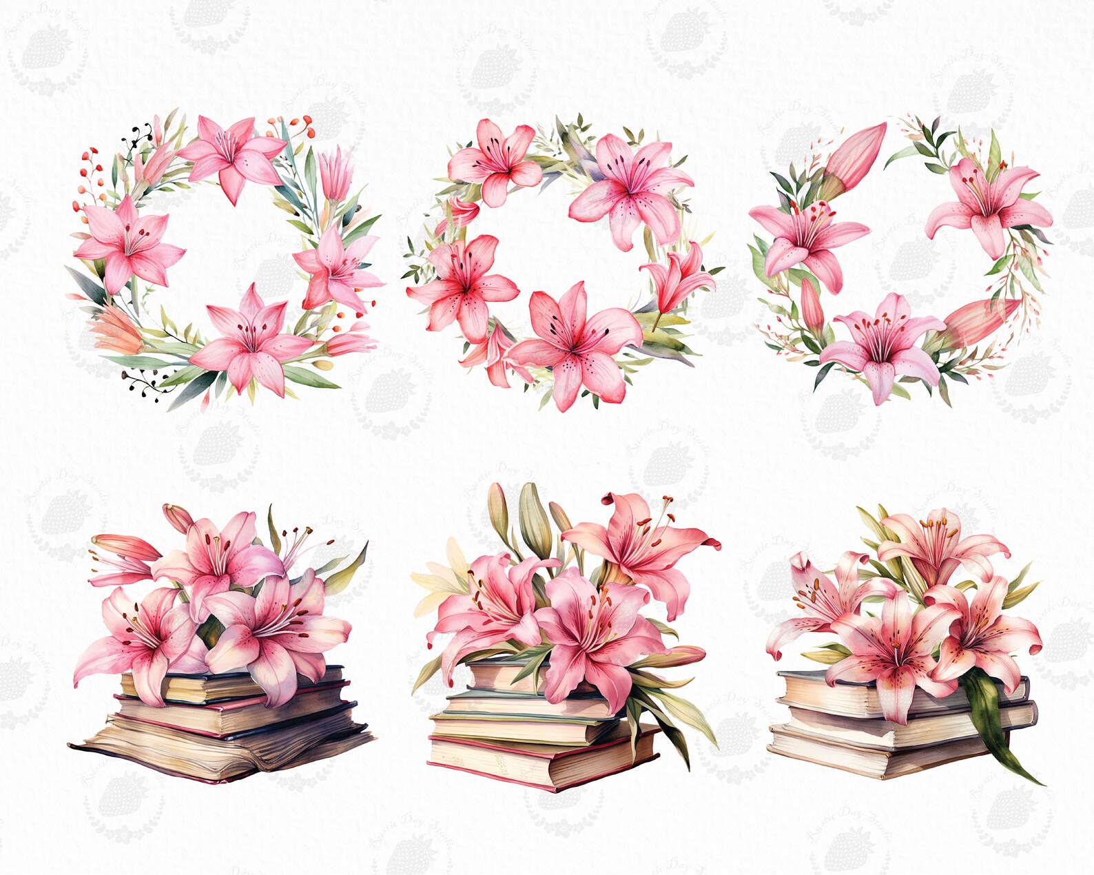 Watercolor Pink Lily Clipart Watercolor Lily PNG Pink Bouquets Lilies ...