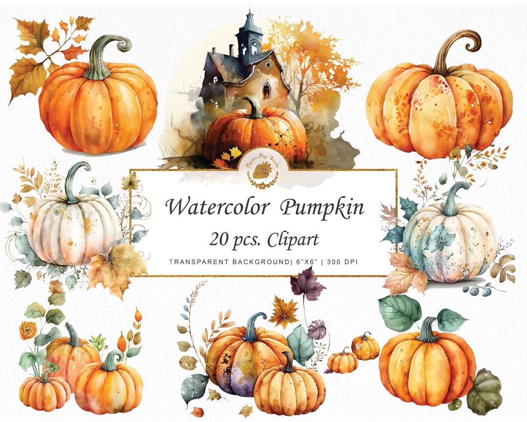 Watercolor Fall Pumpkin Watercolor Clipart Autumn Art Bundle Fall ...