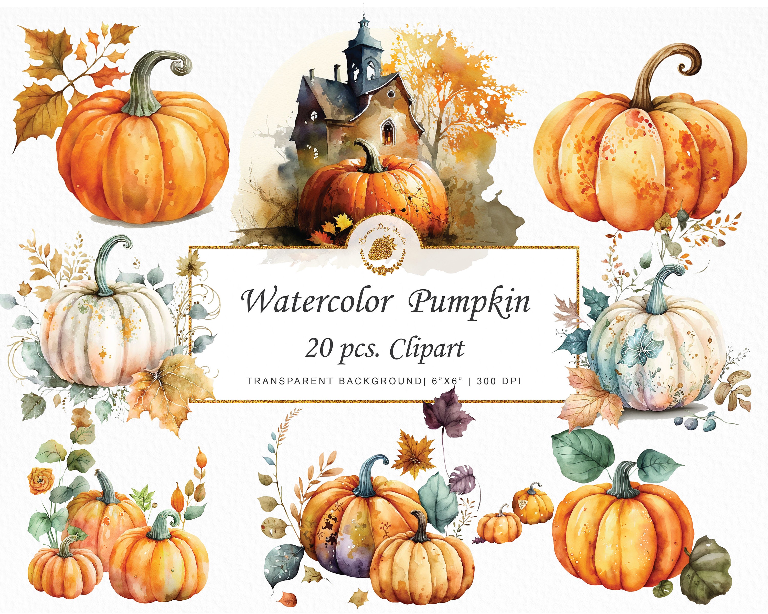 Watercolor Fall Pumpkin Watercolor Clipart Autumn Art Bundle - Etsy