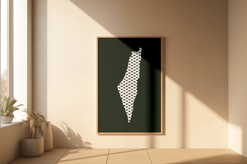 Printable Palestine Map Keffiyeh Pattern Art, Deep Green Background ...