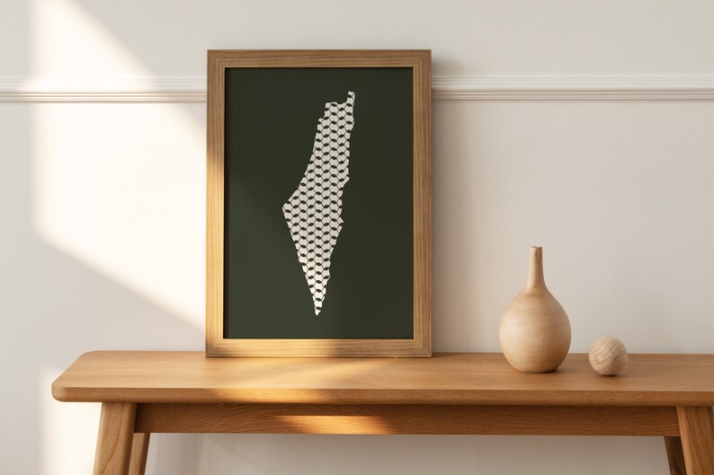 Printable Palestine Map Keffiyeh Pattern Art, Deep Green Background ...