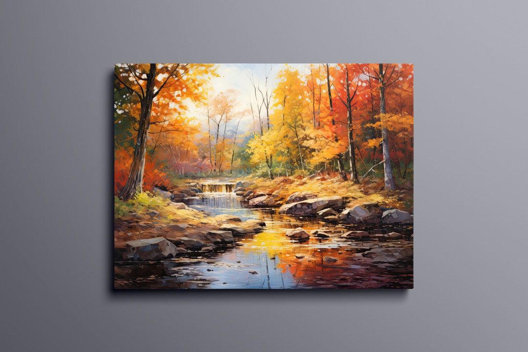 Golden Autumn Glow: Artistic Landscape Canvas Print Wall - Etsy