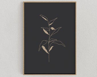 Modern Black Abstract Flower Art Print, Minimalist Flower Poster, Black Floral Printable Wall ...