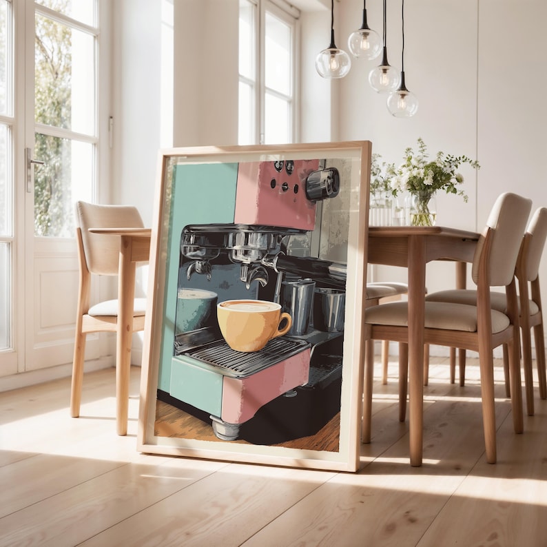 Coffee Machine Poster Cafe Print, Retro Coffee Art Espresso Print ...