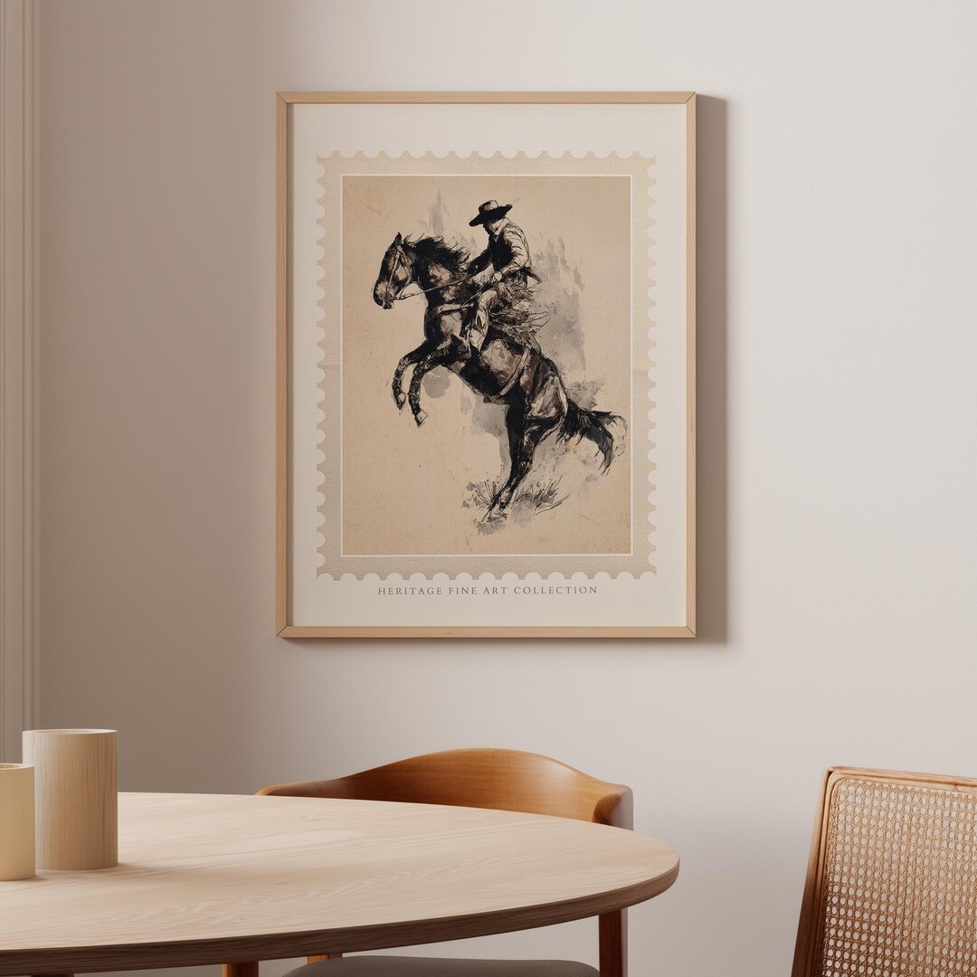 Vintage Cowboy Print Wild West Bedroom Poster Western Mountain Bucking ...