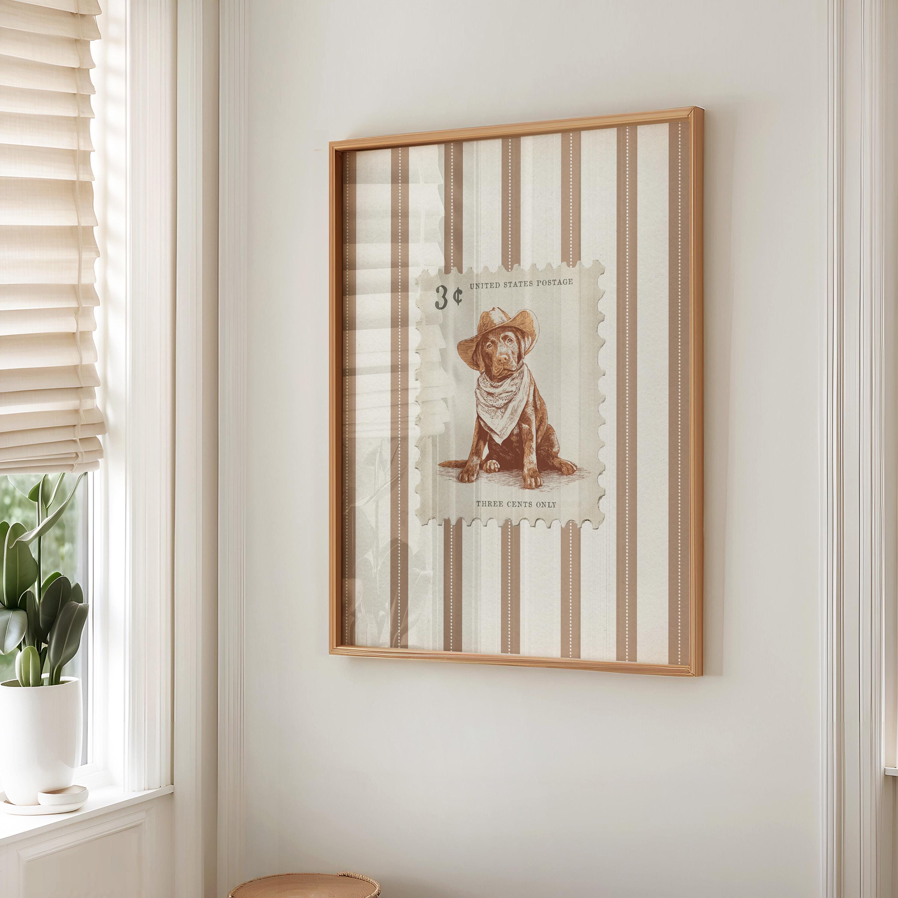 Cowboy Dog Print Vintage Stamp Home Decor Wall Art Rustic Mid West ...