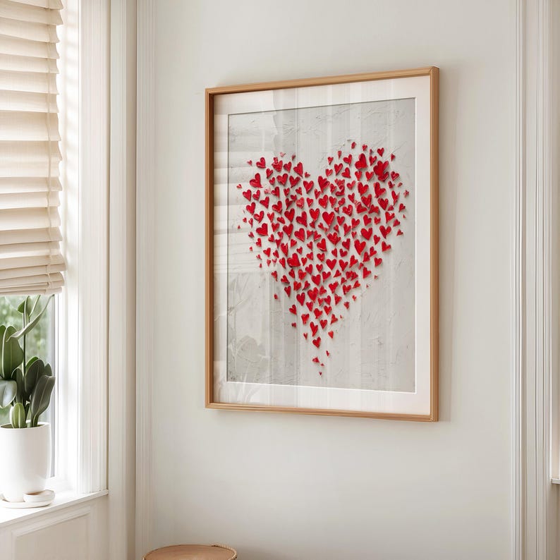Valentines Wall Art, Romantic Red Heart Decor, Trendy Love Painting ...