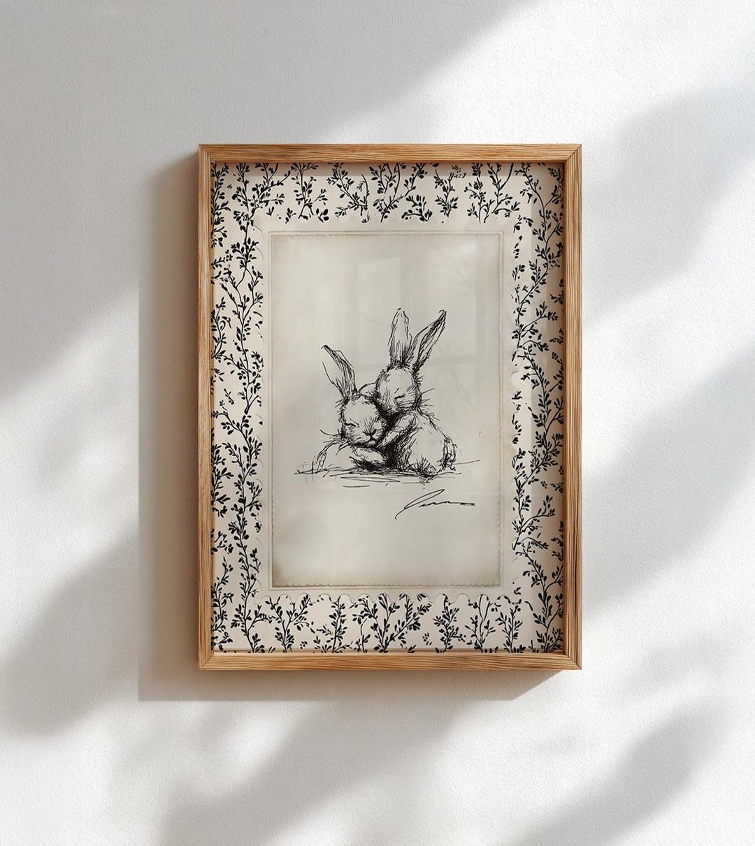 Floral Rabbit Sketch Print, Woodland Nursery Decor, Vintage Bunny ...