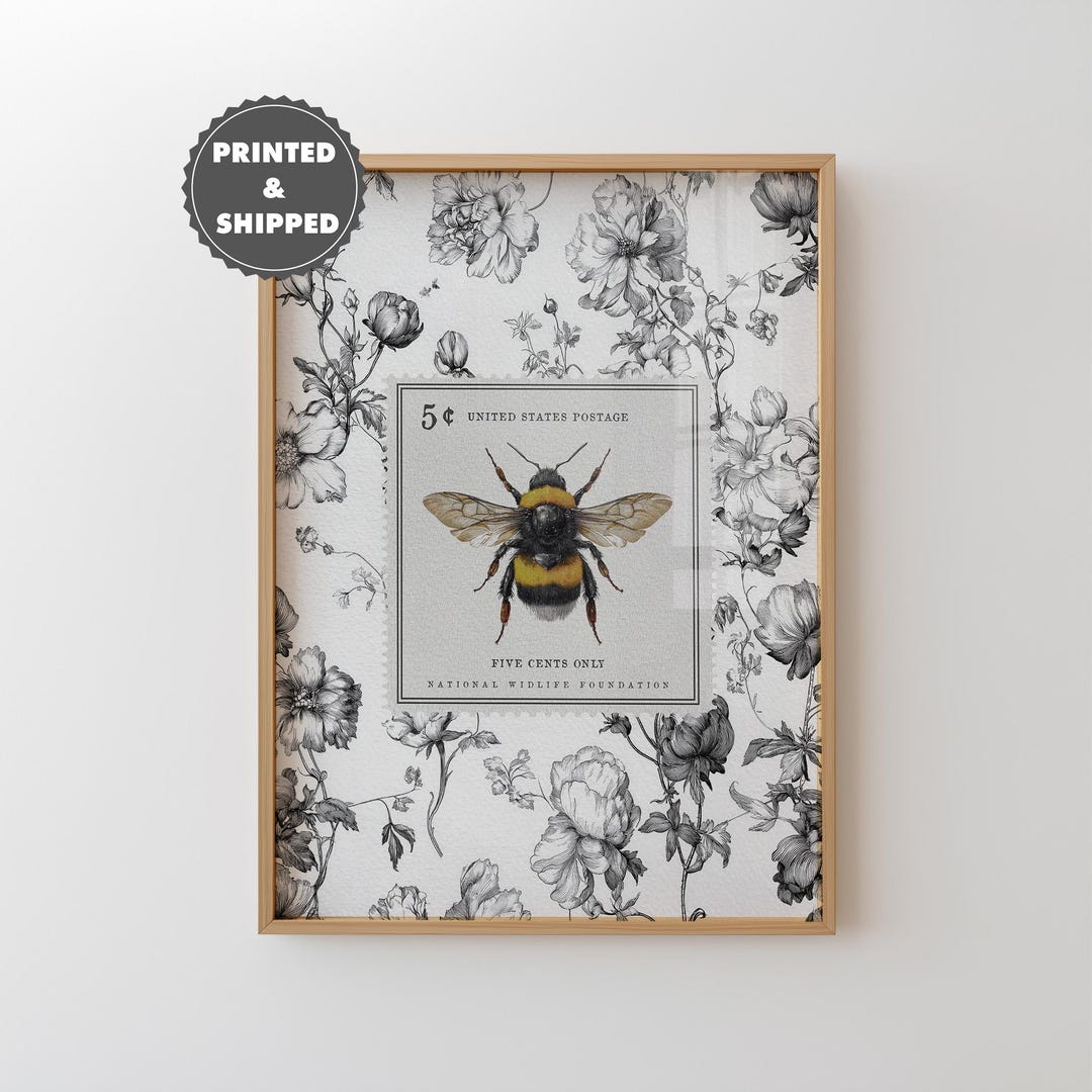 Vintage Bumblebee Print Garden Botanical Wall Art Rustic Cottagecore ...