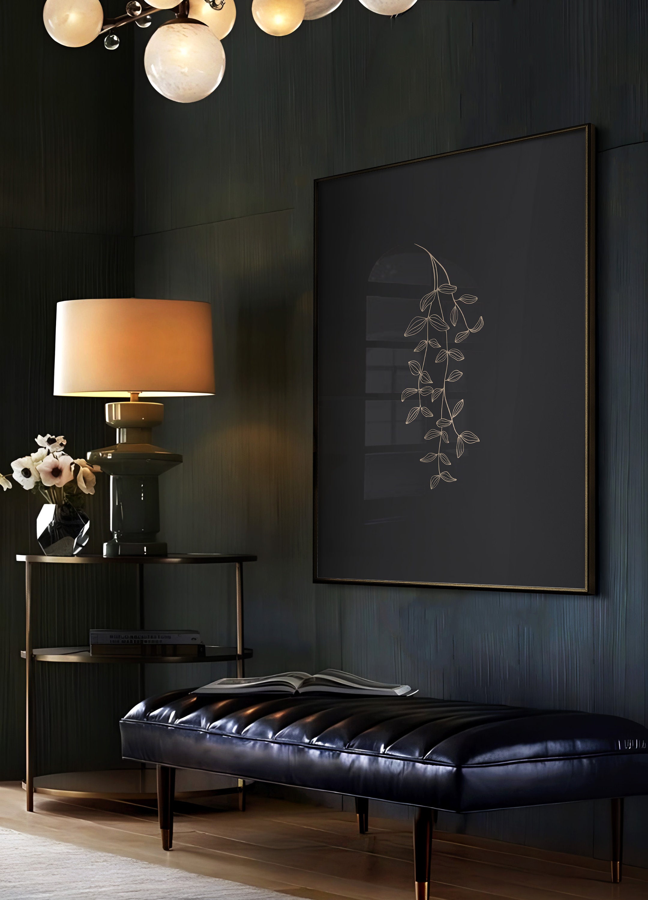 Modern Black Abstract Flower Art Print, Minimalist Flower Poster, Black ...