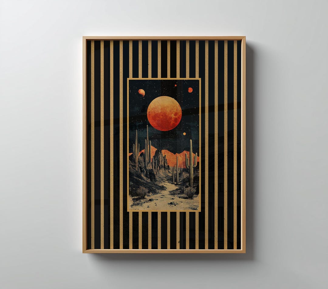 Vintage Desert Night Print Western Bedroom Poster Cowboy Striped Wall ...