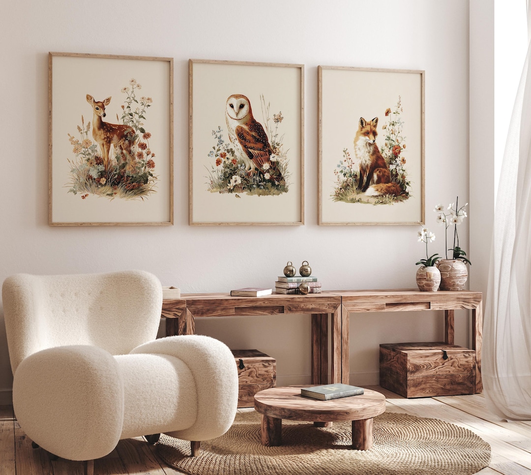 Rustic Forest Animal Art Print | Woodland Wildlife Illustration ...