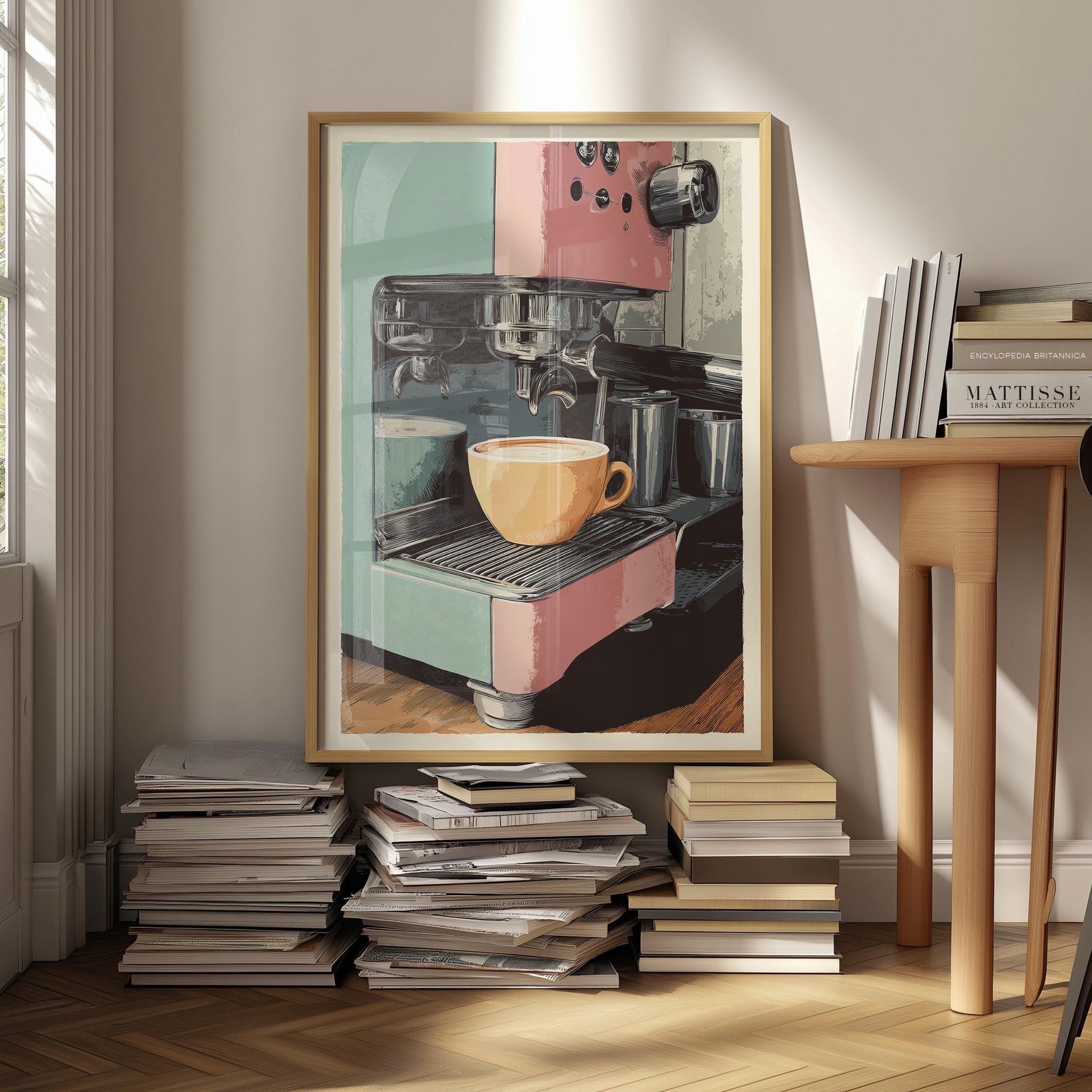 Coffee Machine Poster Cafe Print, Retro Coffee Art Espresso Print ...
