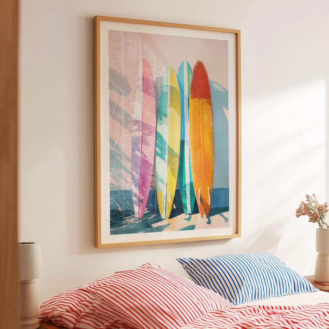 Surfboard Print Trendy Surf Coastal Wall Art Watercolor Surfer Beach ...