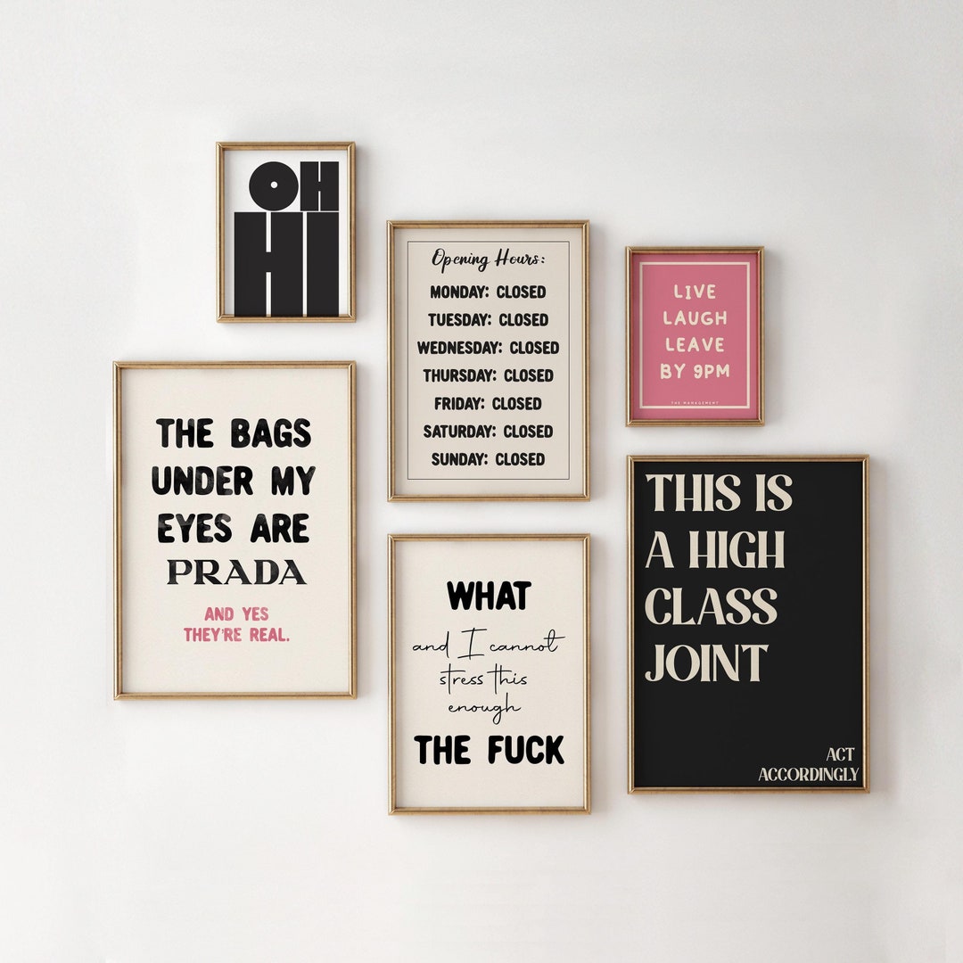 Funny Quote Print Set of 6 Rude Gallery Wall Cuss Word Poster Retro ...