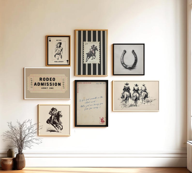 Vintage Western Prints Cowboy 7 Gallery Wall Poster Set Cowboy Wall Art ...