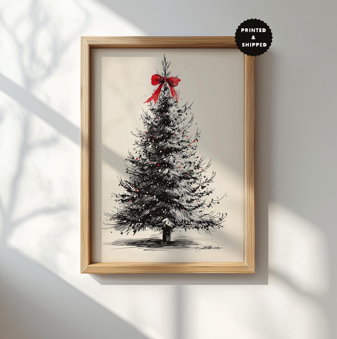 Neutral Vintage Christmas Tree Wall Art | Minimal Rustic Farmhouse ...