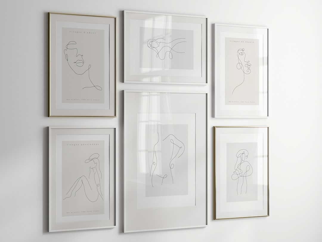 Fine Line Art Print Neutral Wall Art Set of 6 Woman Wall Poster Print ...
