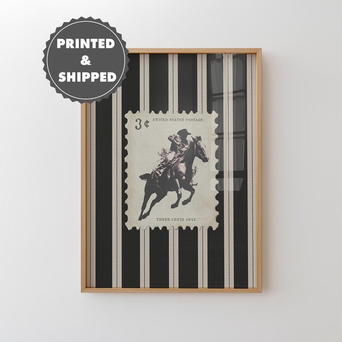 Vintage Striped Rodeo Print Western Bedroom Poster Cowboy Wall Art Mid ...