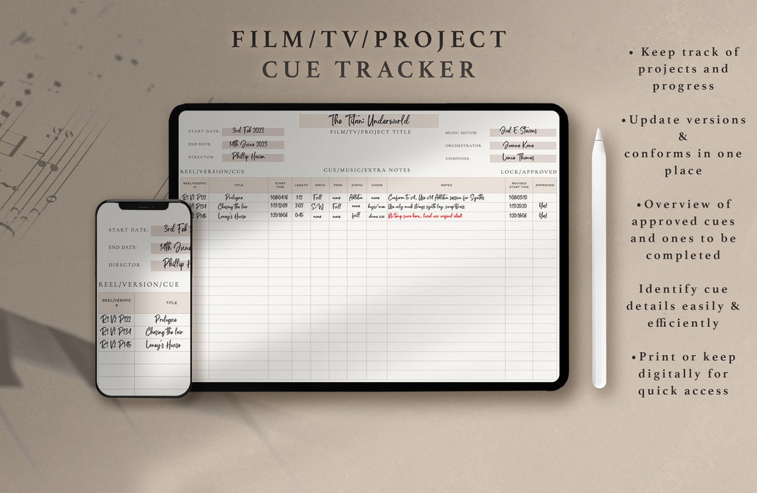 Soundtrack, Cue Sheet, Music Planner, Film Score Planner, Music ...