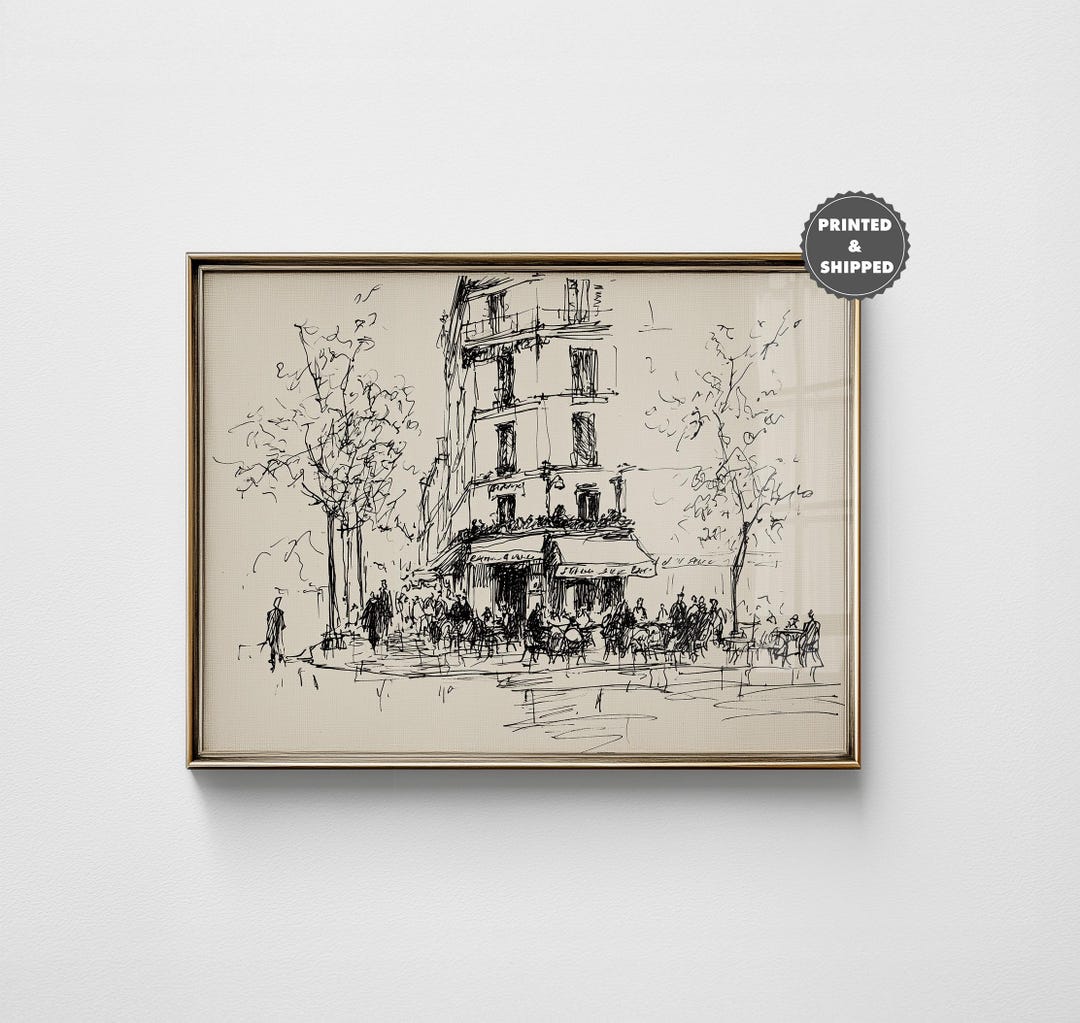 Vintage Paris Street Sketch Print, Minimalist City Line Drawing Wall ...