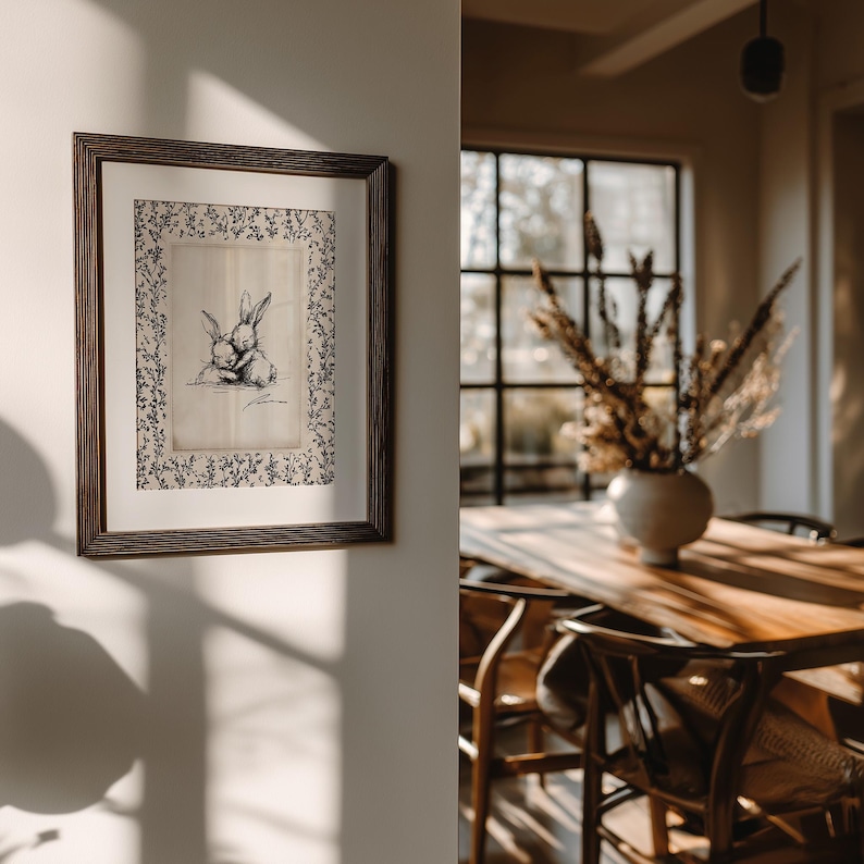 Floral Rabbit Sketch Print, Woodland Nursery Decor, Vintage Bunny ...