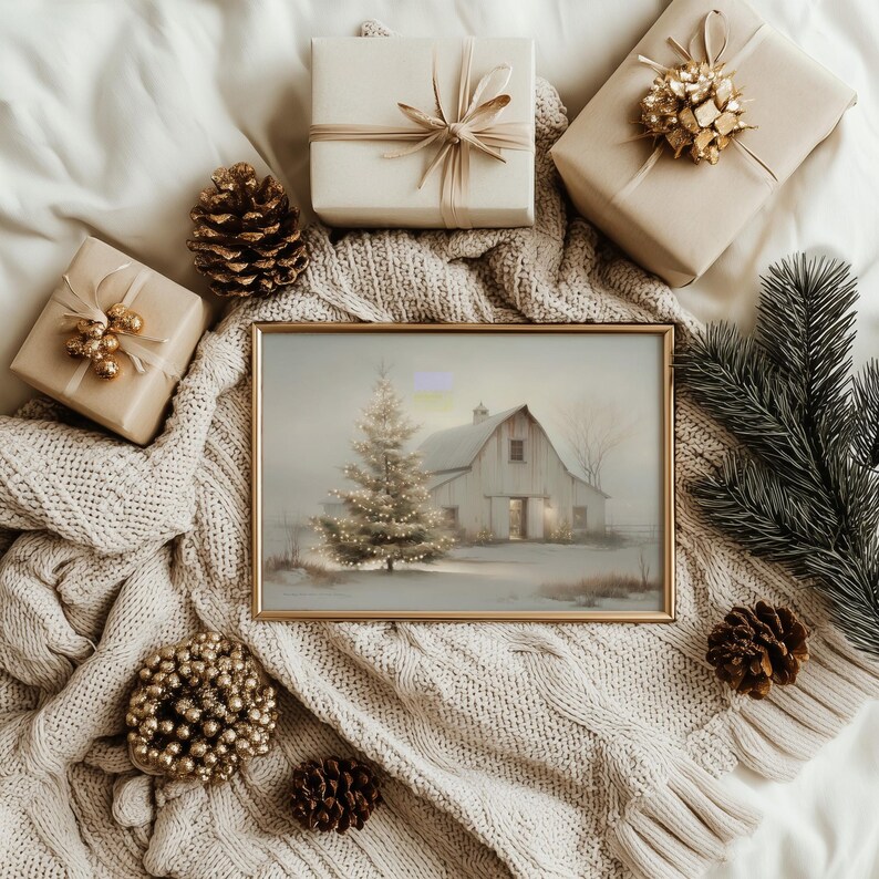 Rustic Christmas Barn Wall Art Printable Winter Farmhouse Scene Holiday ...