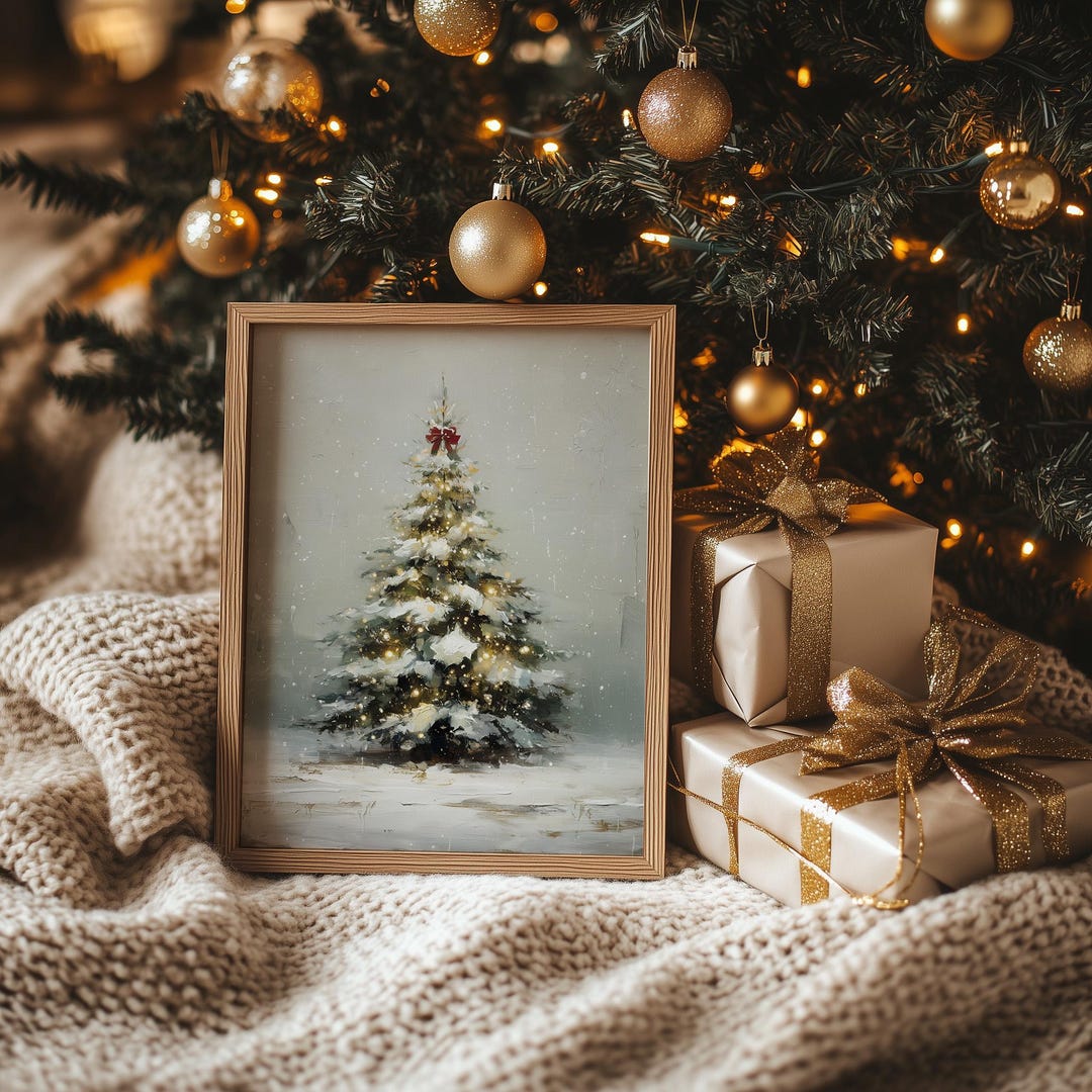 Neutral Vintage Christmas Tree Wall Art, Minimal Rustic Farmhouse ...