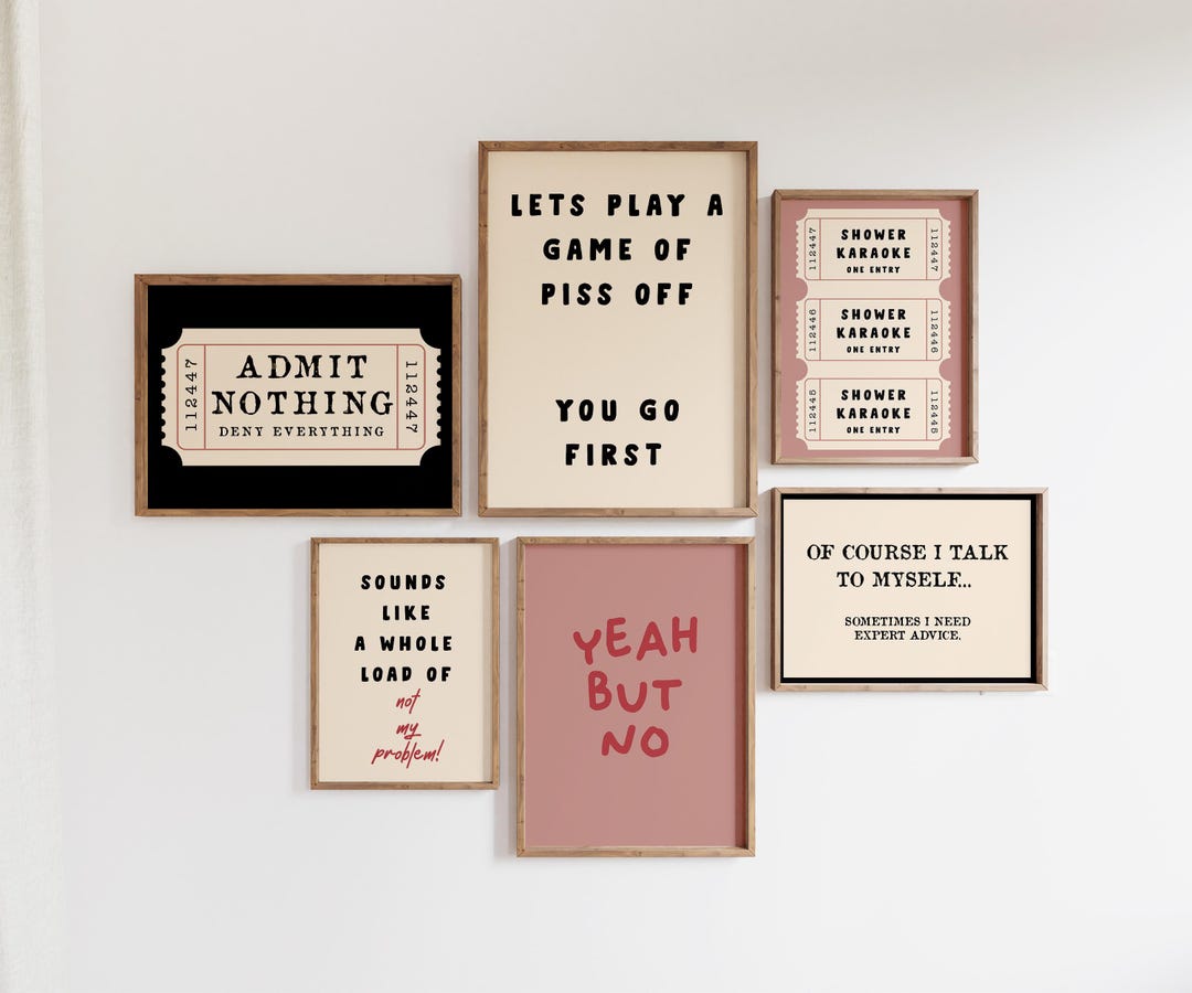 Funny Quote Print Set of 6 Rude Gallery Wall Home Poster Retro Ticket ...