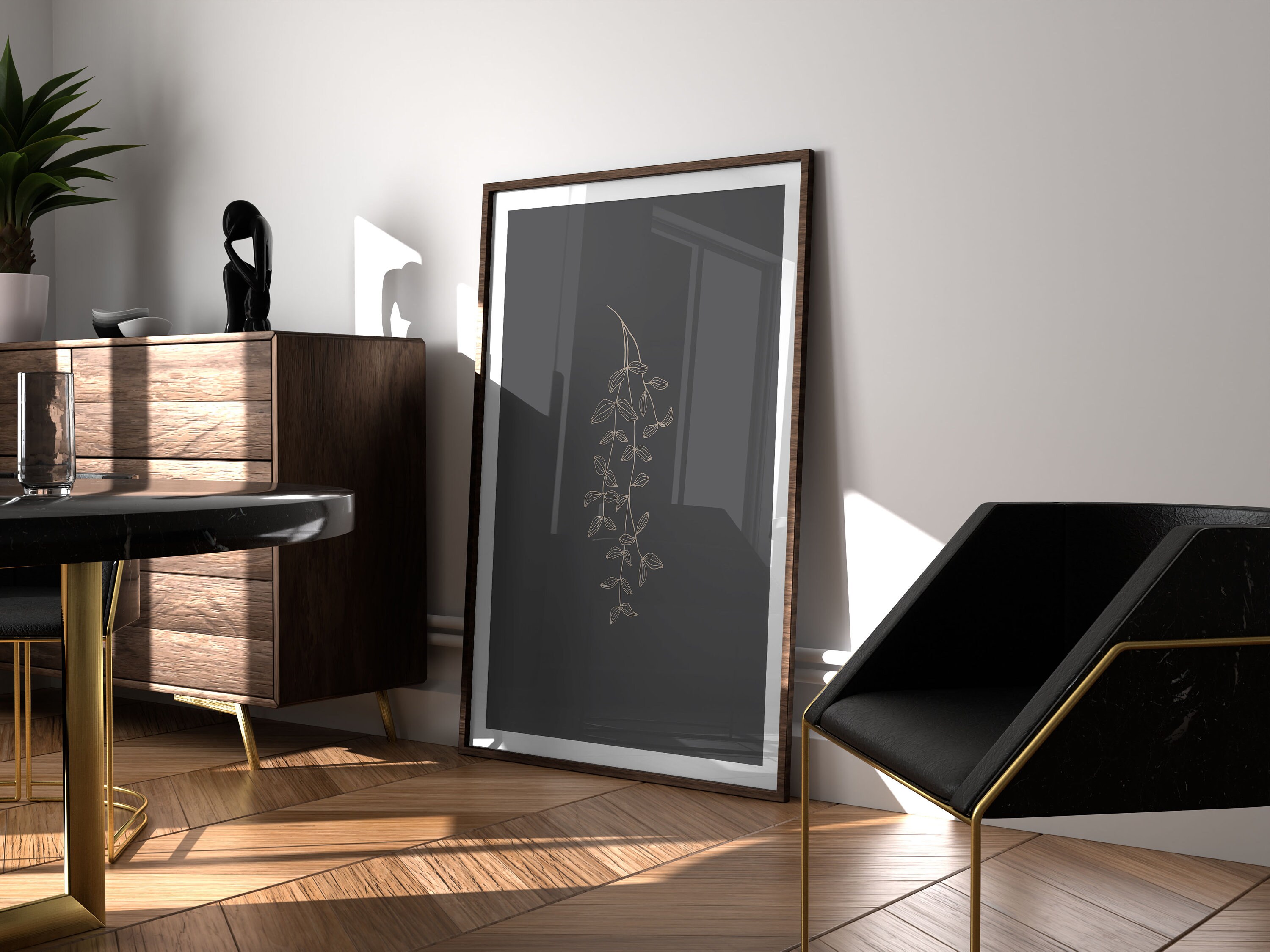 Modern Black Abstract Flower Art Print, Minimalist Flower Poster, Black ...