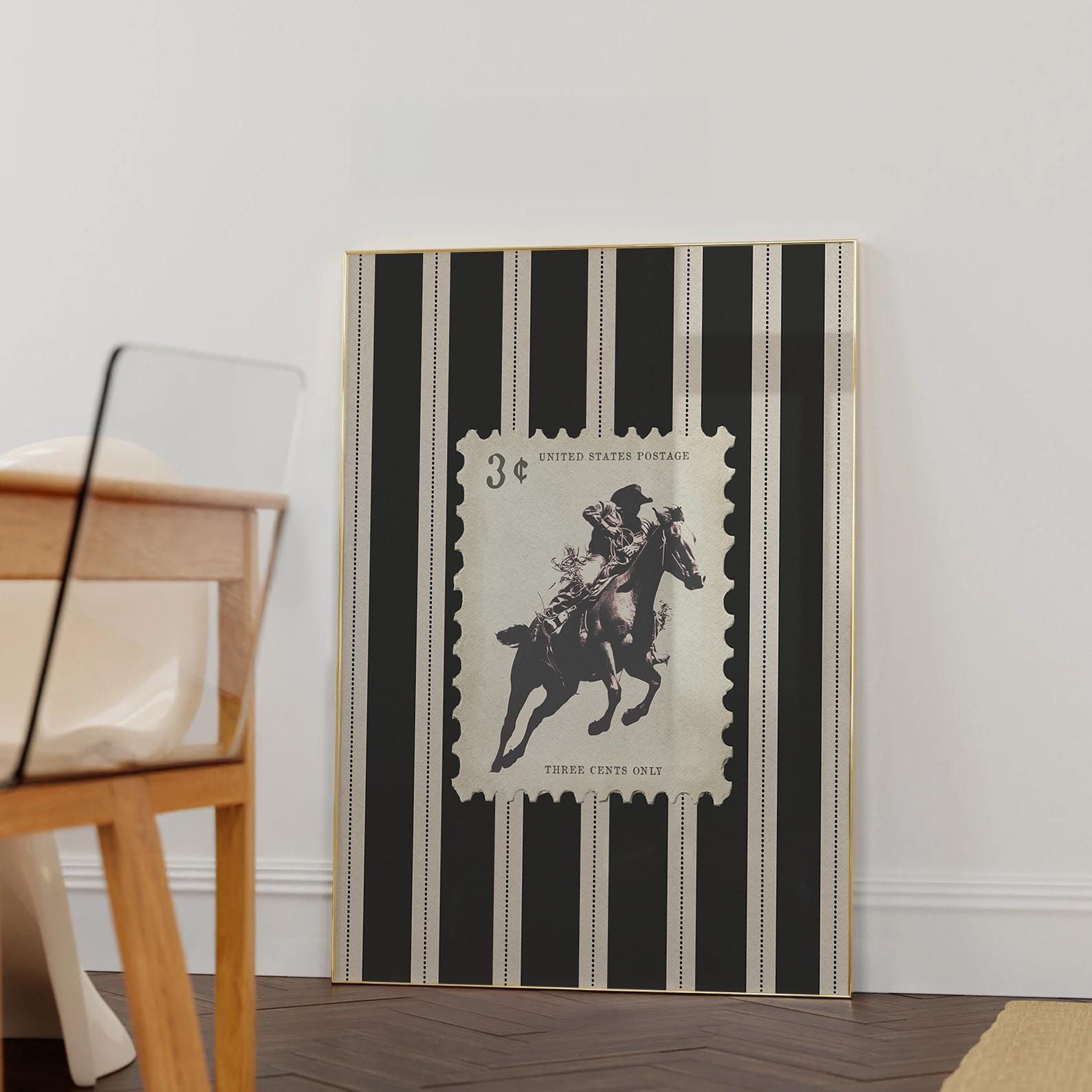 Vintage Striped Rodeo Print Western Bedroom Poster Cowboy Wall Art Mid ...