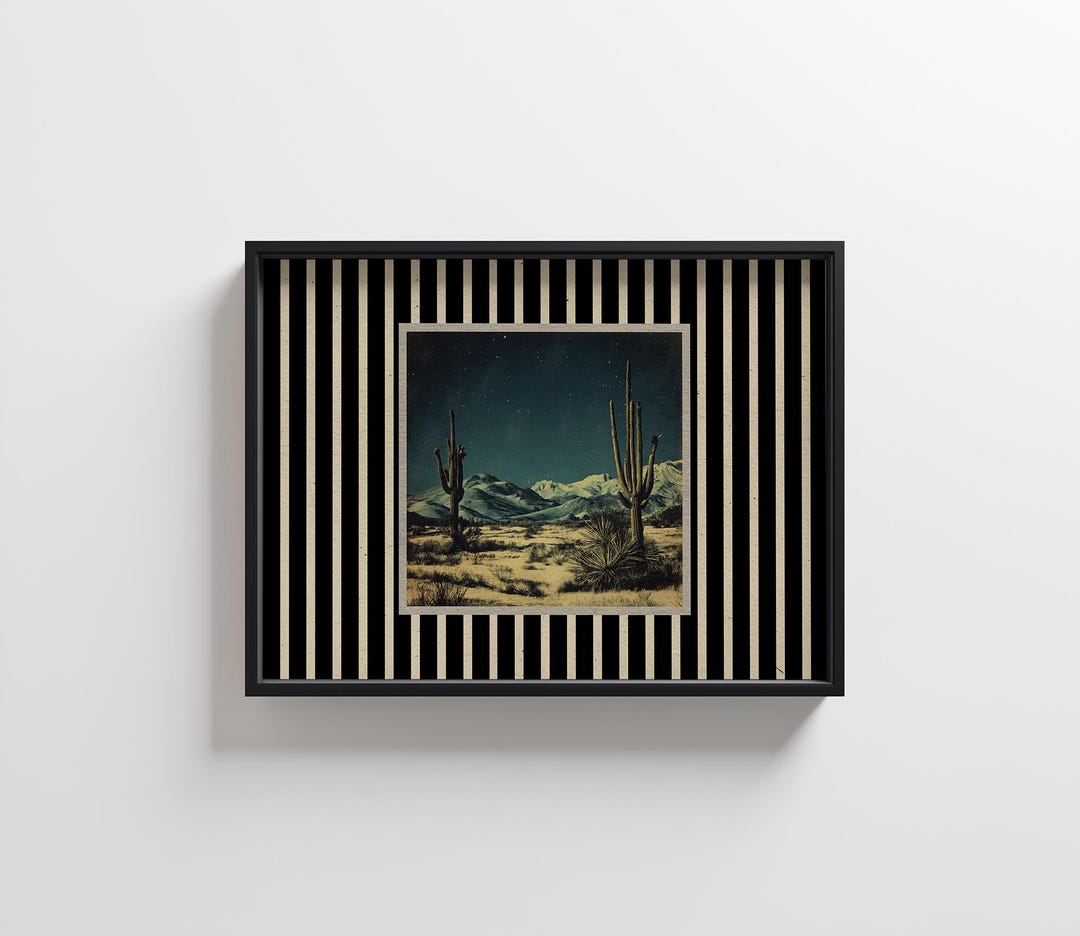 Vintage Desert Night Postcard Print Eclectic Wall Decor Bold Striped ...