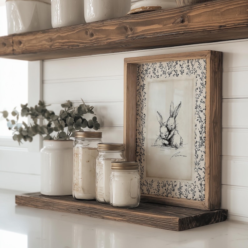 Floral Rabbit Sketch Print, Woodland Nursery Decor, Vintage Bunny ...