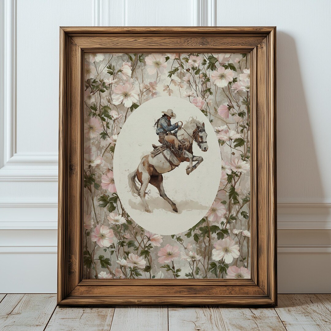 Vintage Cowboy Print Western Living Room Poster Cottagecore Wall Art ...