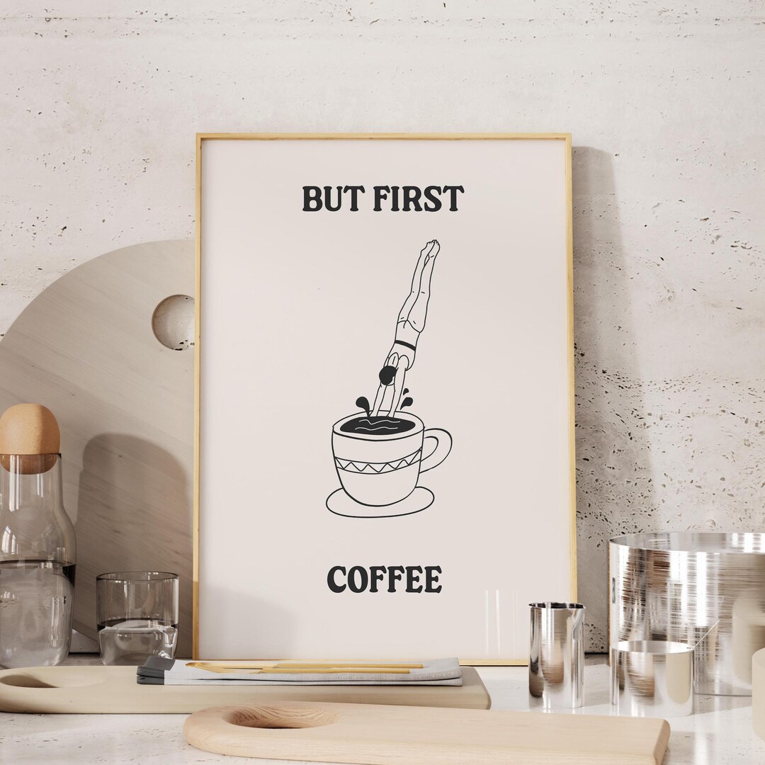 But First Coffee Poster, Cafe Print, Retro Coffee Art Espresso Print ...