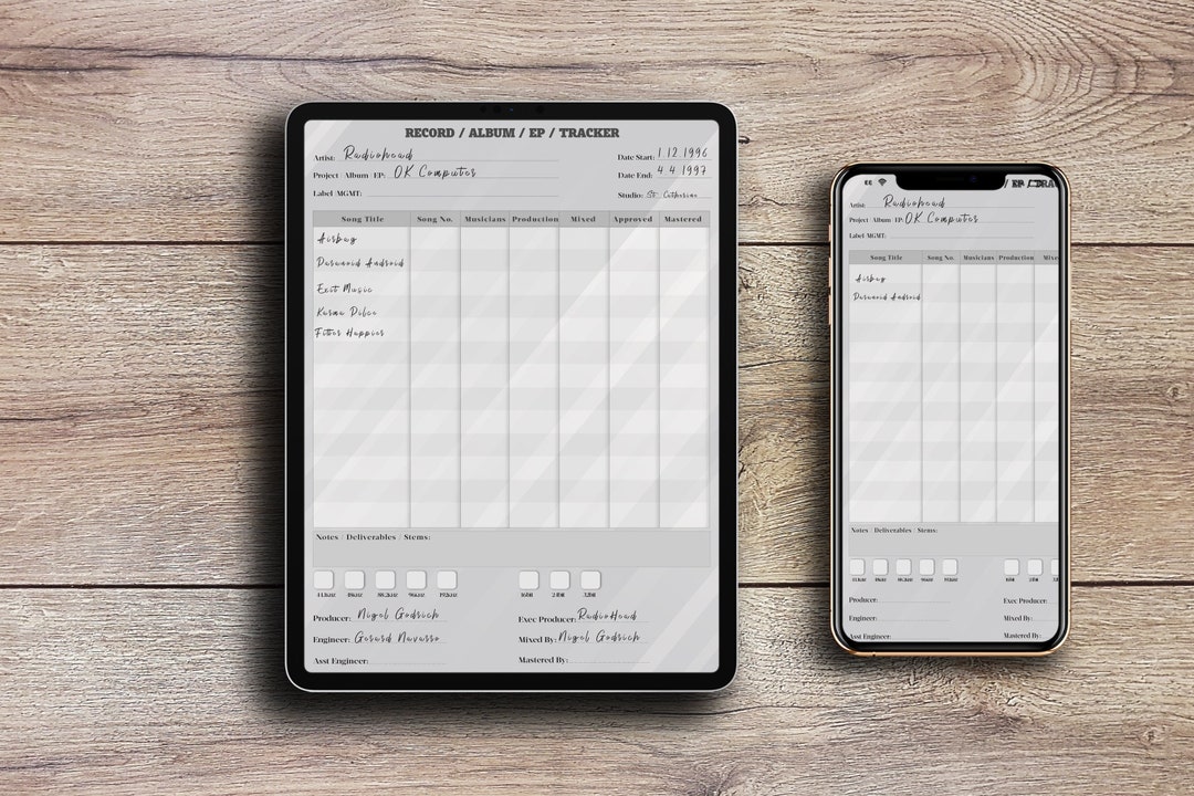 Song Planner, Album Trackplanner, Music Studio Organizer, Producer Song ...