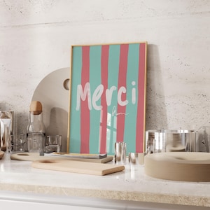 Merci Quote Print, Trendy Aesthetic Home Decor, Cute French Typography ...