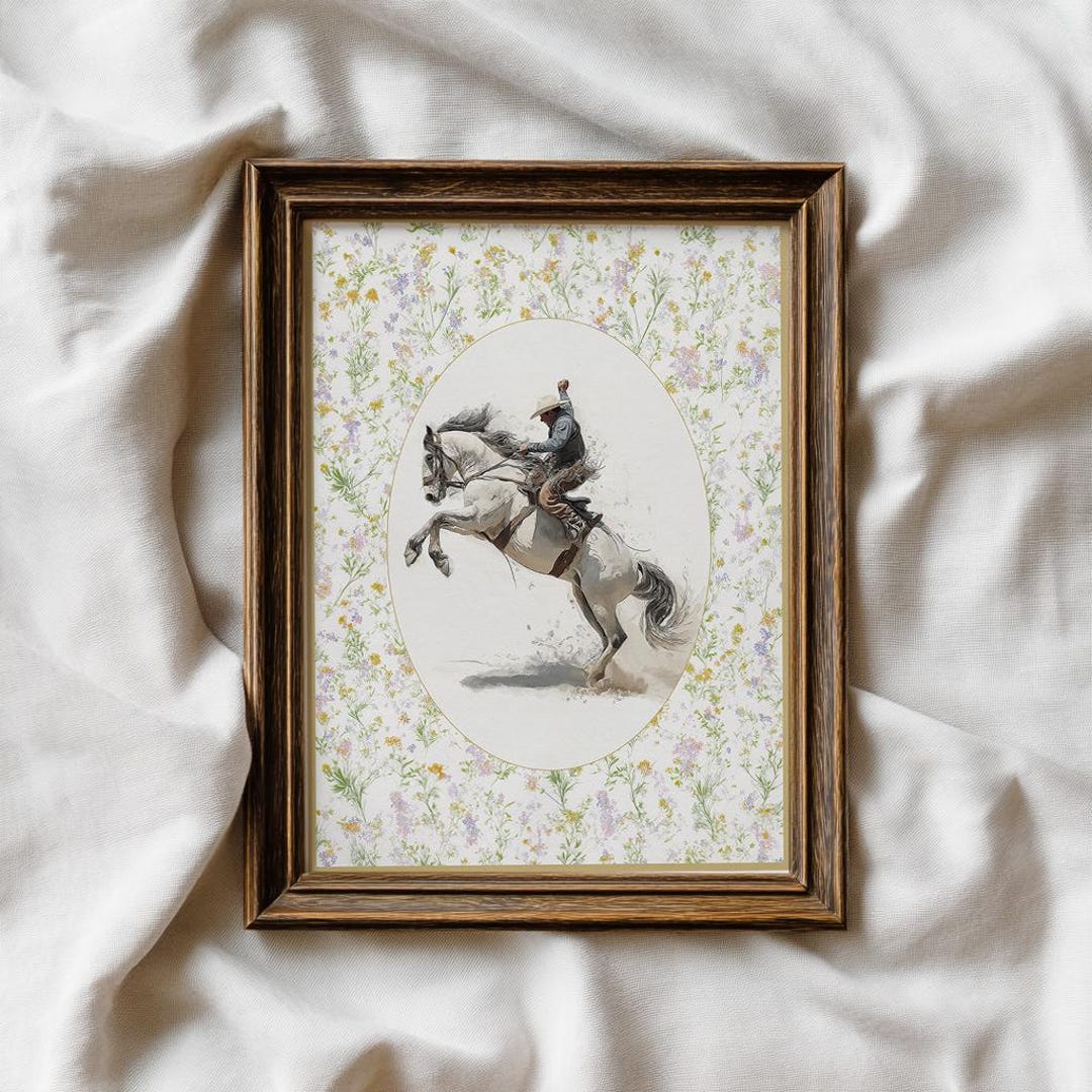 Vintage Cowboy Print Western Living Room Poster Cottagecore Wall Art ...
