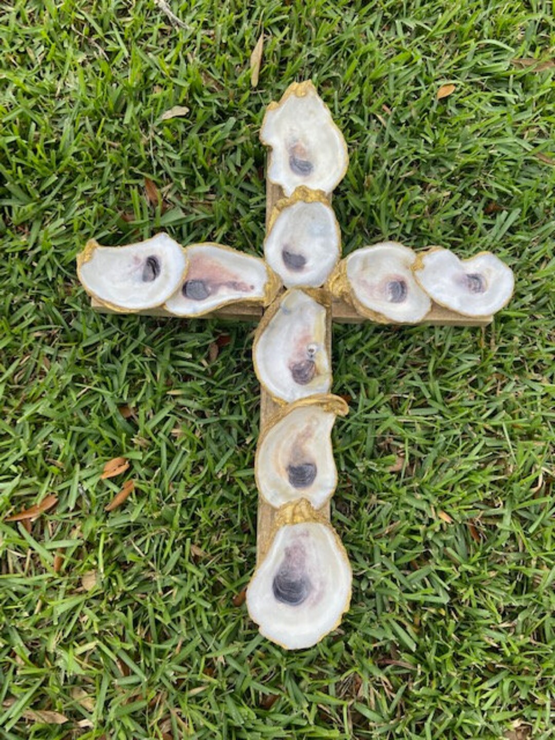Oyster Shell Cross, Gold Leafed, Natural Oyster Shell, Wall Decor ...