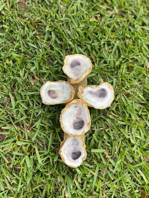 Oyster Shell Cross, Gold Leafed, Natural Oyster Shell, Wall Decor ...