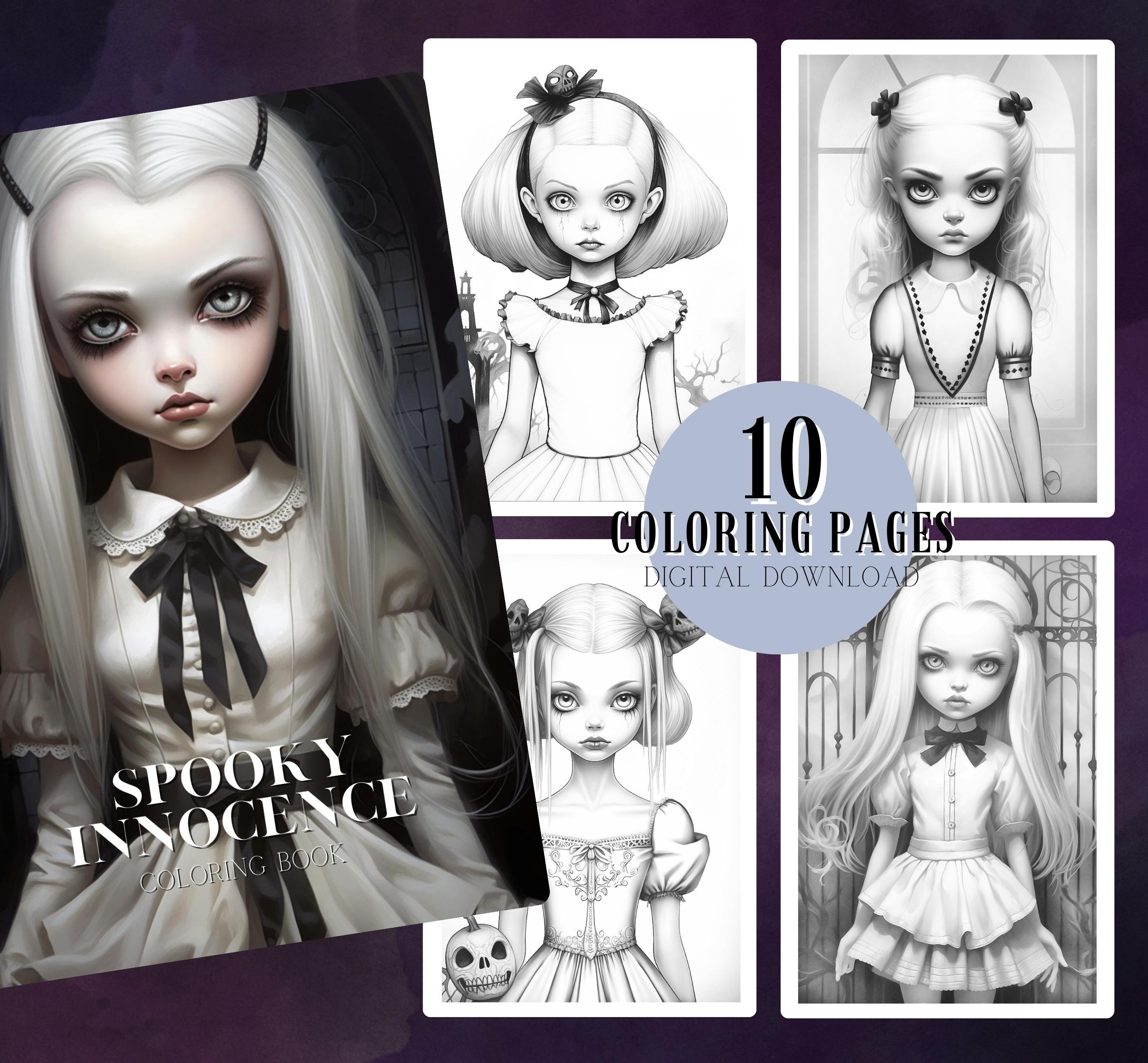 Halloween Coloring Book Cute Creepy Girls Gothic Coloring Printable PDF ...